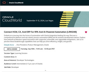 Connect HCM CX and ERP for RPA and AI-powered Automation (LRM1248): Oracle CloudWorld Keynote ...